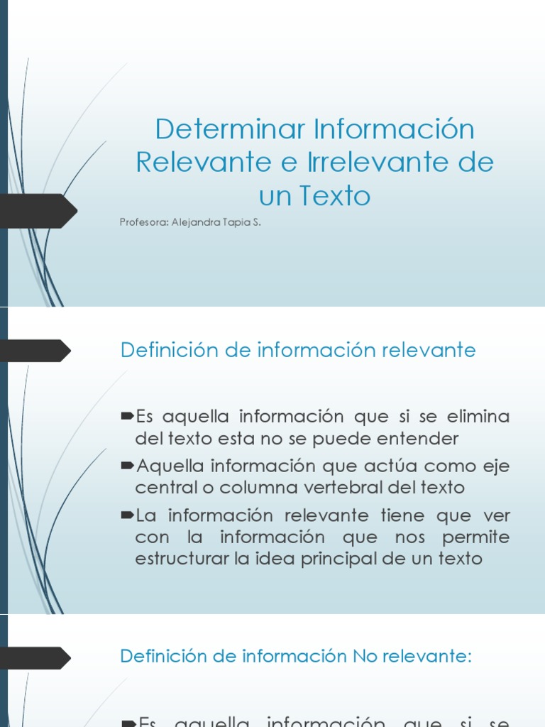 Determinar Información Relevante e Irrelevante de Un Texto | Novelas ...
