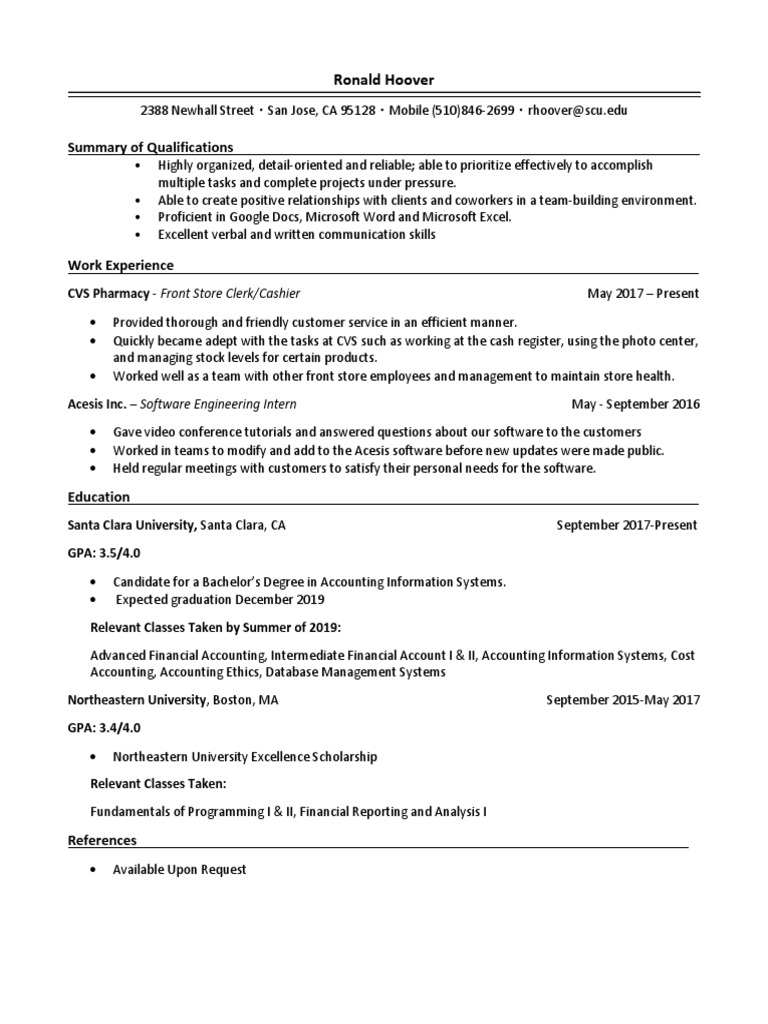 Ronald Hoover - Resume Overview | PDF