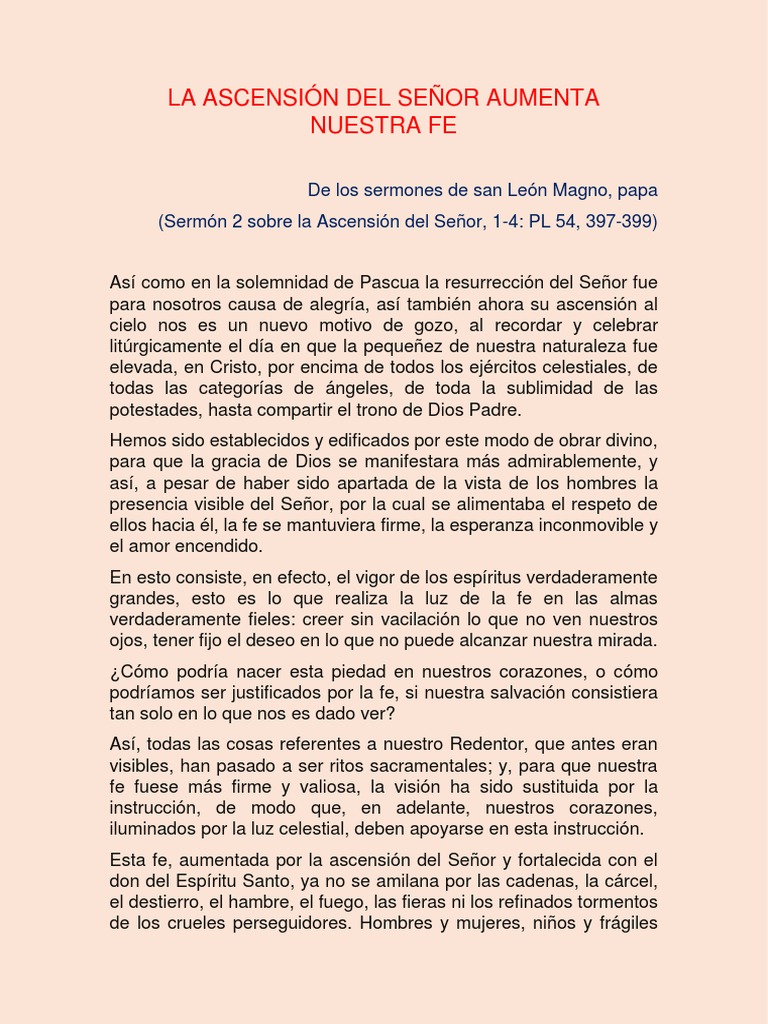 San León Magno La Ascensión Del Señor Aumenta Nuestra Fe Pdf