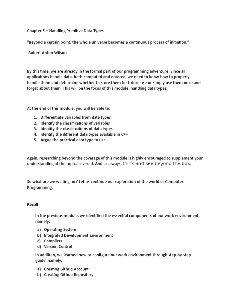 5 - Handling Primitive Data Types | PDF | Data Type | Variable ...