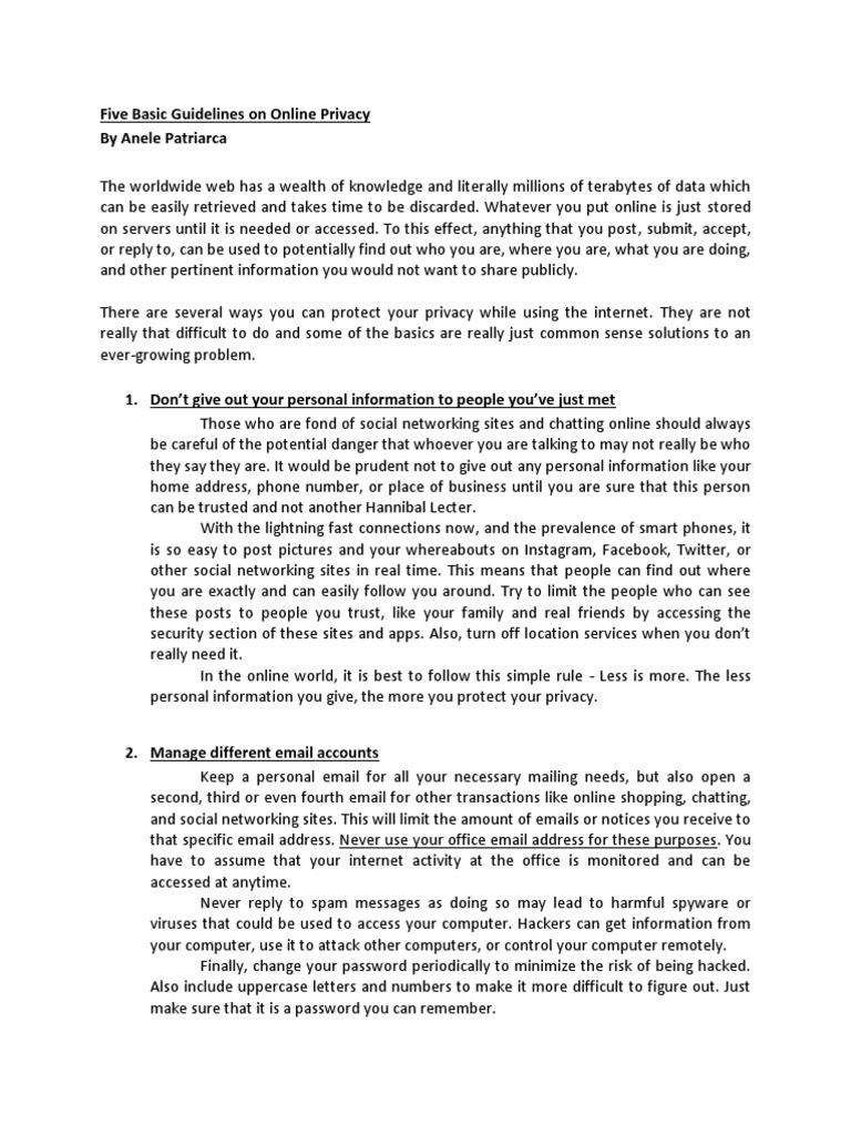 Five Basic Guidelines On Online Privacy | PDF | Http Cookie | Internet ...