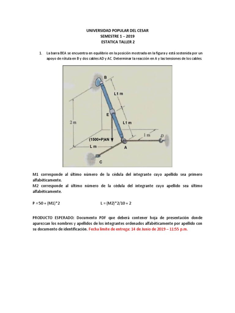 Estática: Taller 2 - Reacciones y Tensiones | PDF