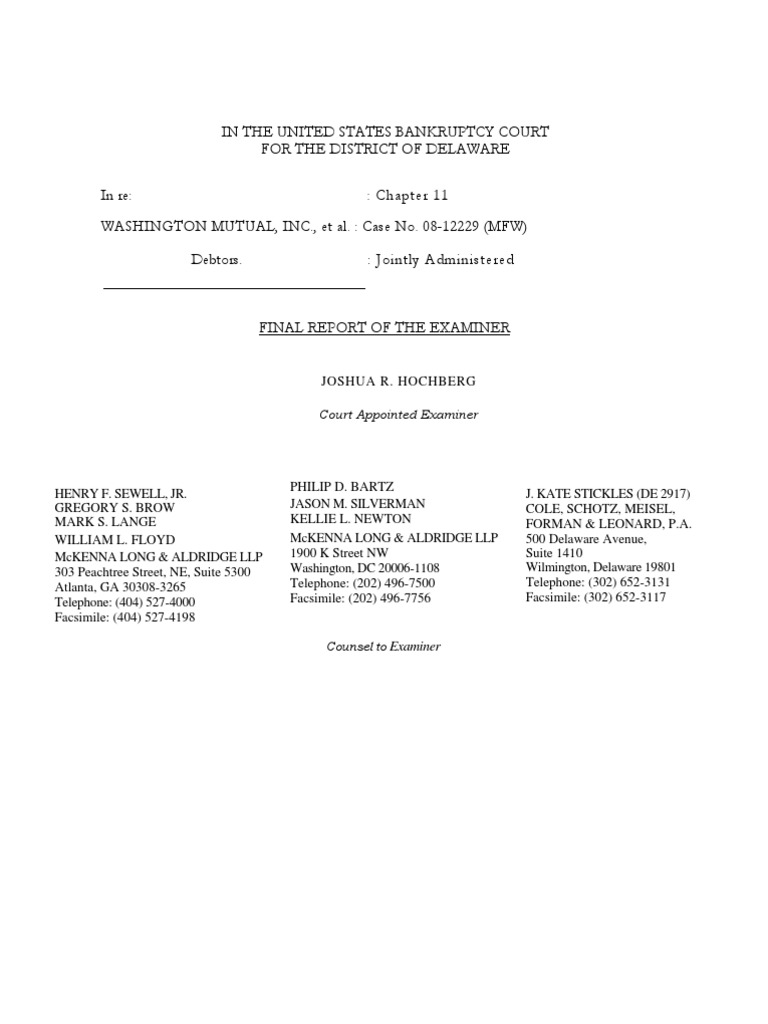 Washington Mutual Bankruptcy Report | PDF | Settlement (Litigation ...