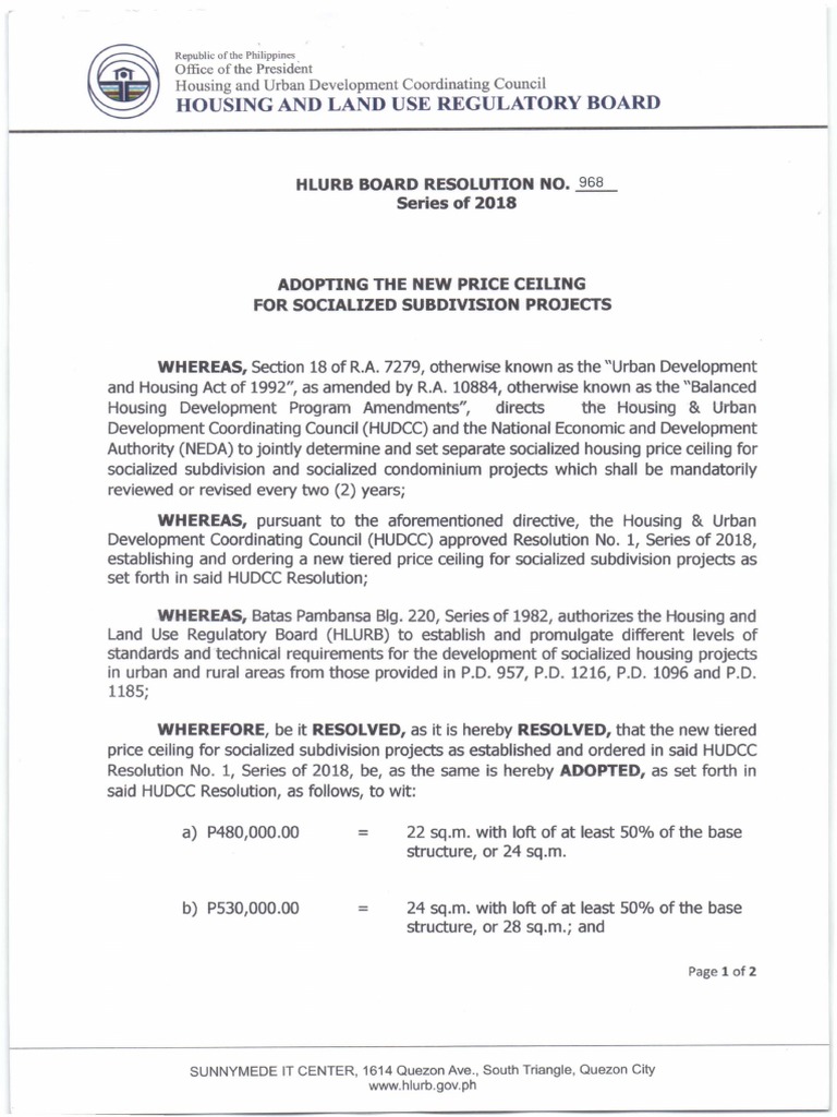 Housing and Land Use Regulatory Board: Hlurb Board Resolution No ...