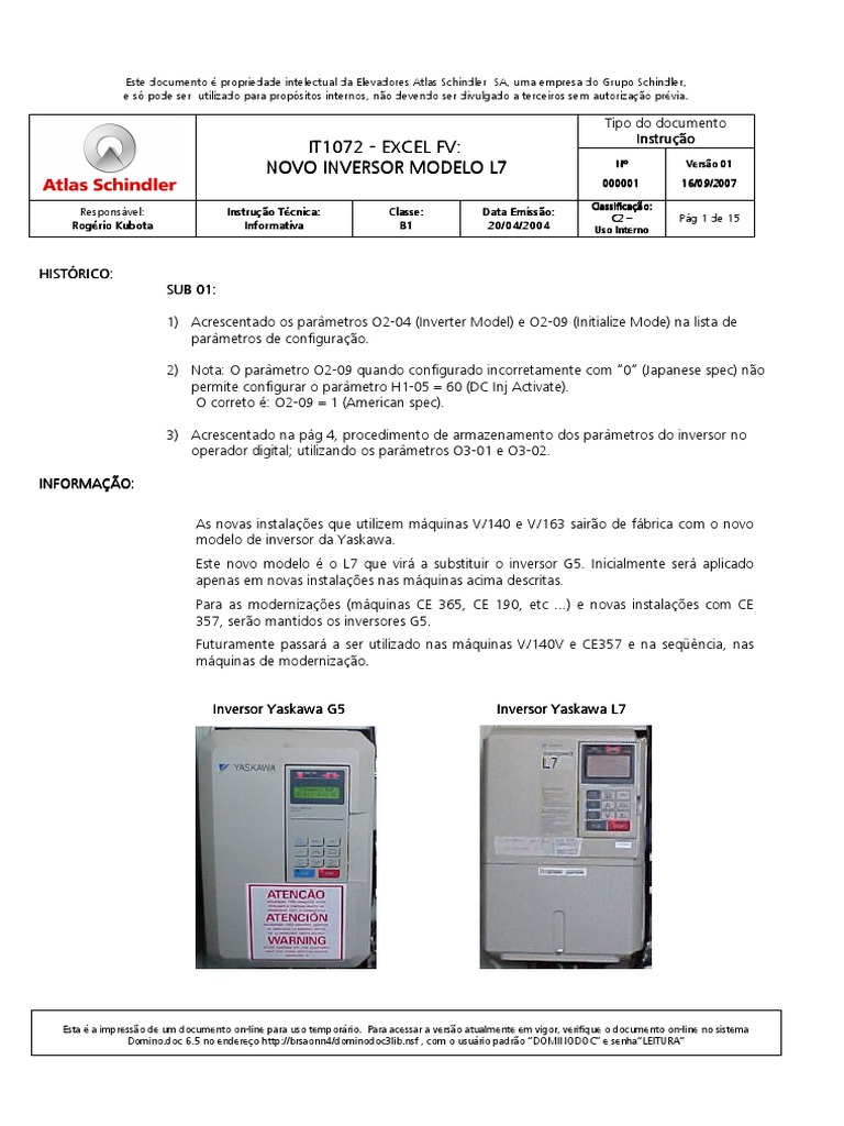 Manual do Inversor Yaskawa L7 | PDF | Protocolo de transferência de ...