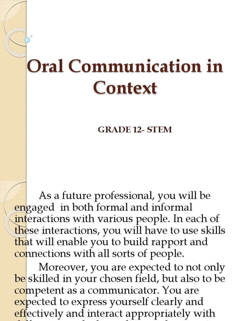 Oral Communication in Context: Grade 12-Stem | PDF | Speech | Communication