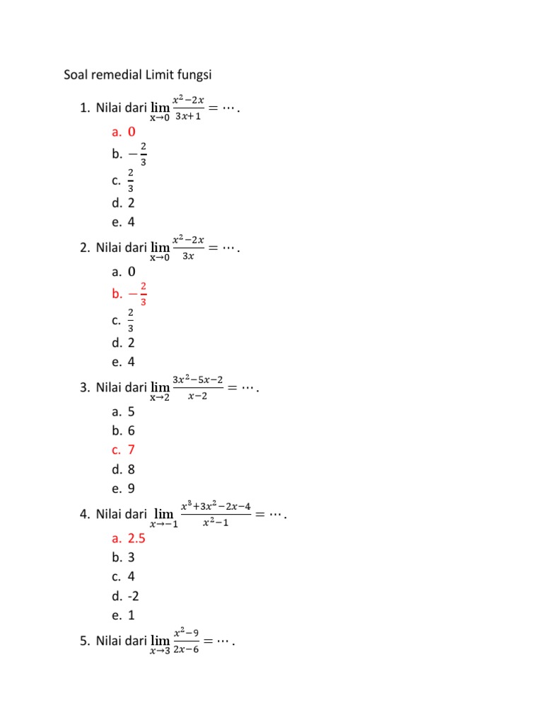 Soal Remedial Limit Fungsi Aljabar | PDF