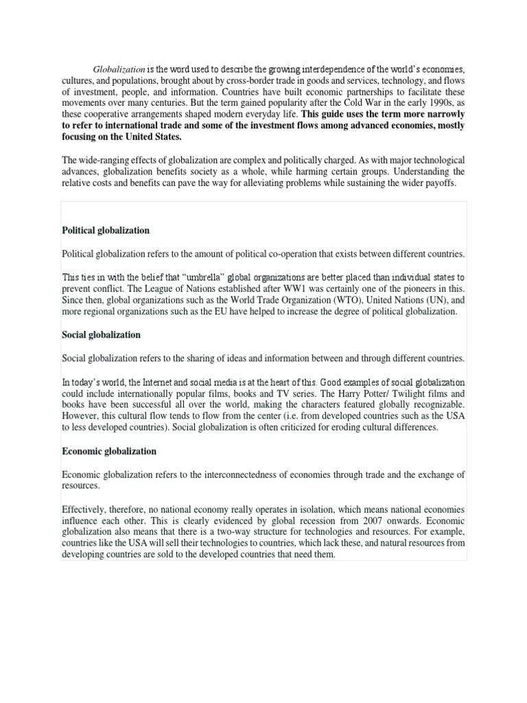 Globalization Is The Word Used To Describe The Growing Interdependence