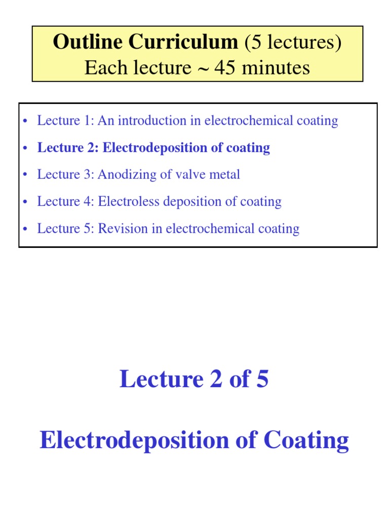 Lecture 2 Electrodeposition of Coating | PDF | Redox | Electrochemistry