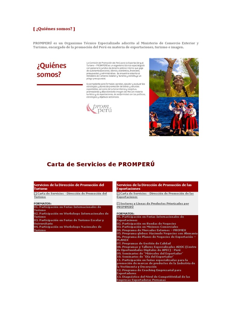 Servicios de PROMPERÚ para Exportación y Turismo | PDF | Turismo ...