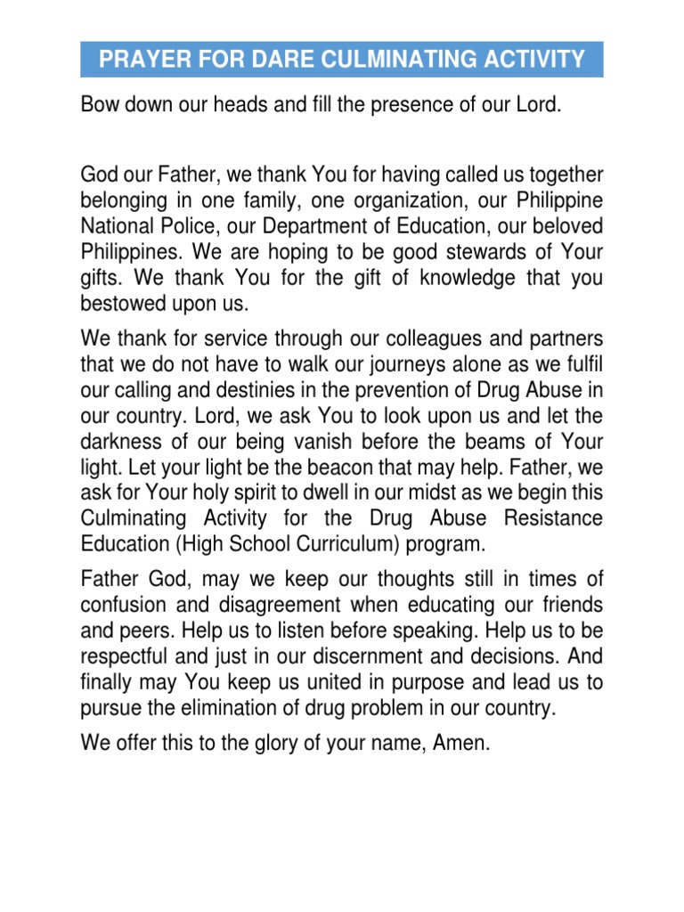 Prayer For Dare Culminating Activity | PDF | Self-Improvement | Wellness