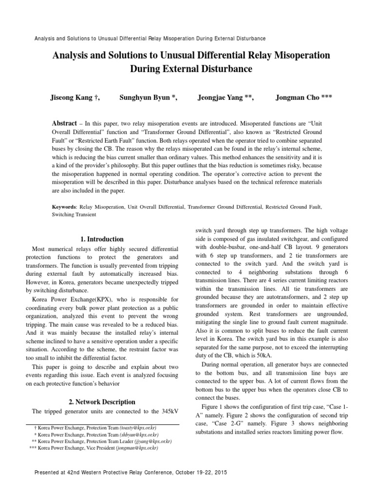 Analysis and Solutions To Unusual Differential Relay Misoperation | PDF ...