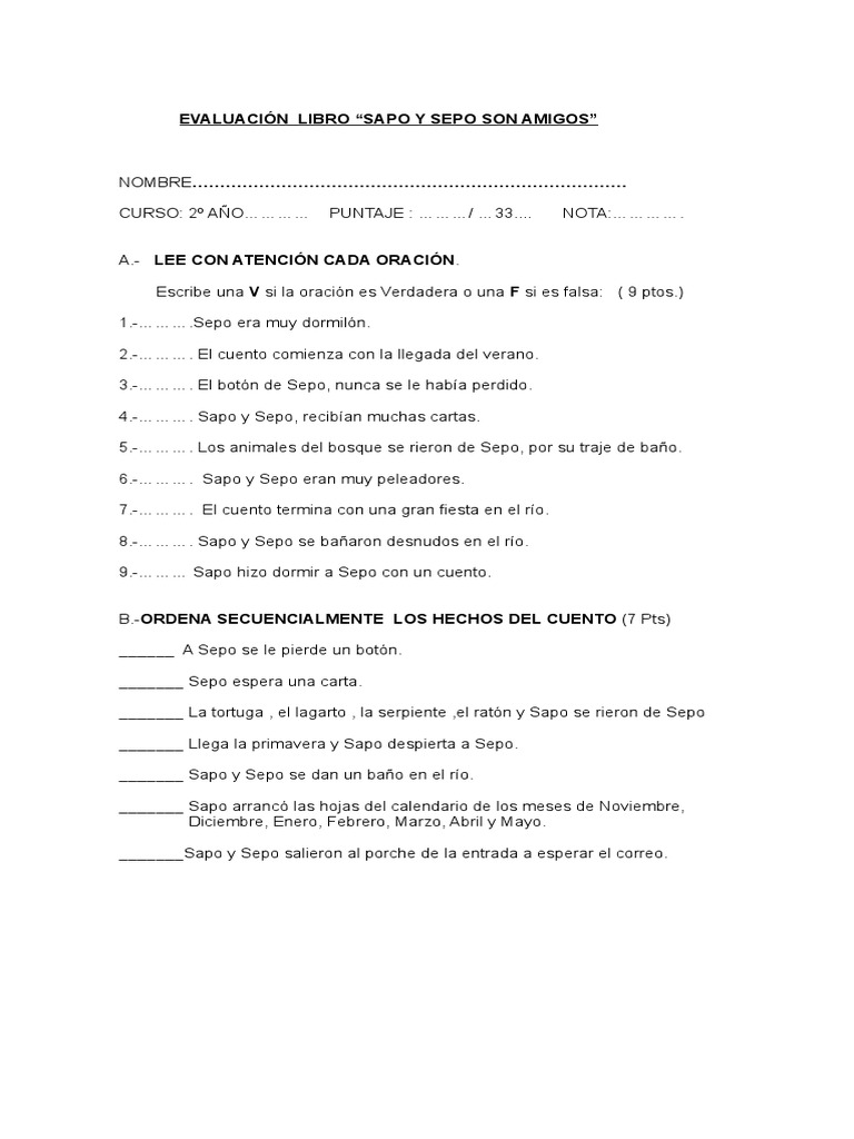 Prueba Sapo y Sepo | PDF | Arte