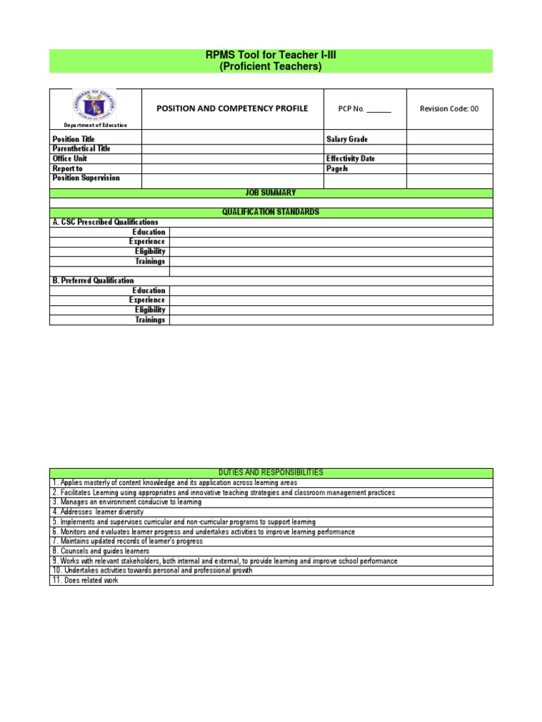 RPMS Tool For Teacher I | PDF | Education Theory | Learning