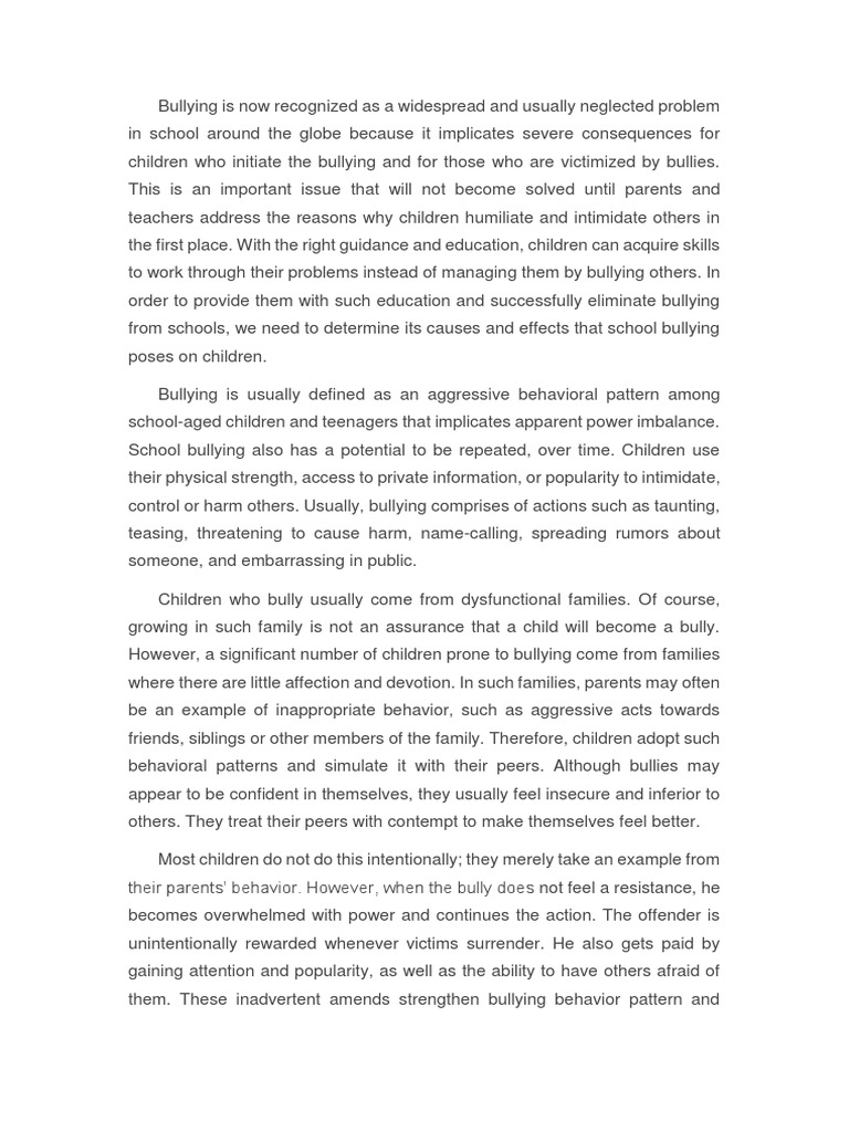 Bullying Essay | PDF | Bullying | Aggression
