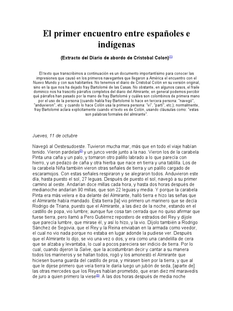 El Primer Encuentro Entre Españoles e Indígenas | PDF | Cristobal colon ...