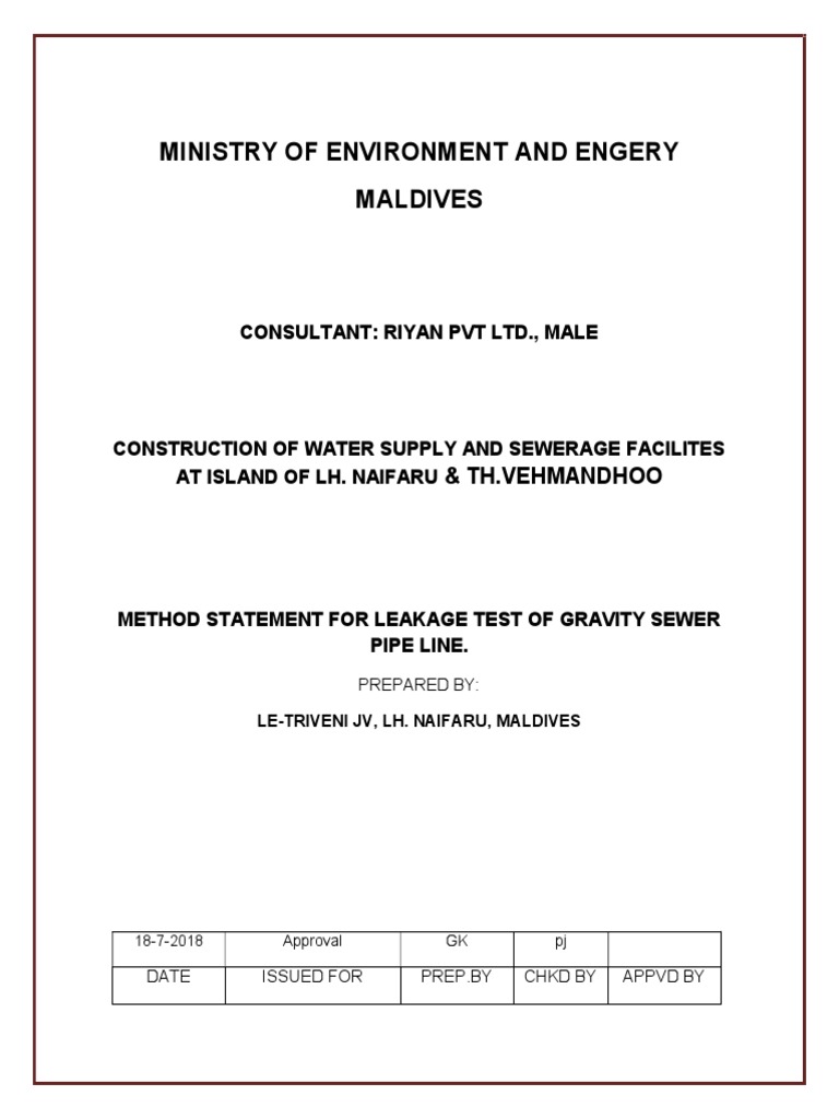 Method Statement For Leakage Testing of Gravity Sewer Line | PDF ...