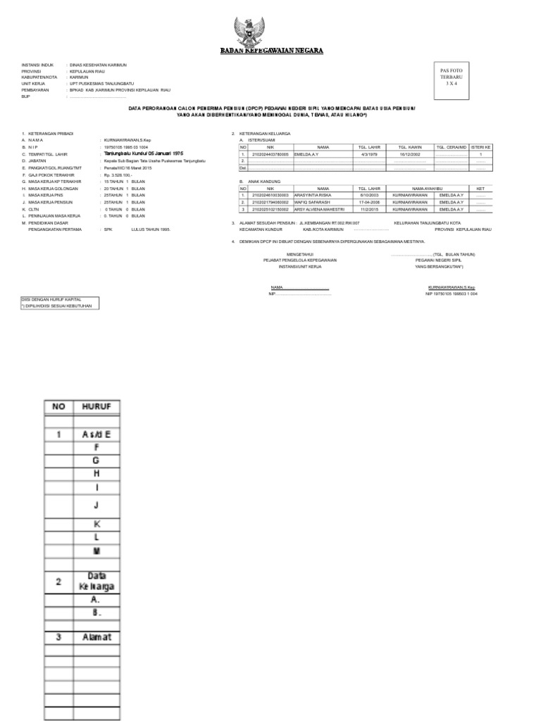 Contoh DPCP Pensiun PNS 2024 | PDF