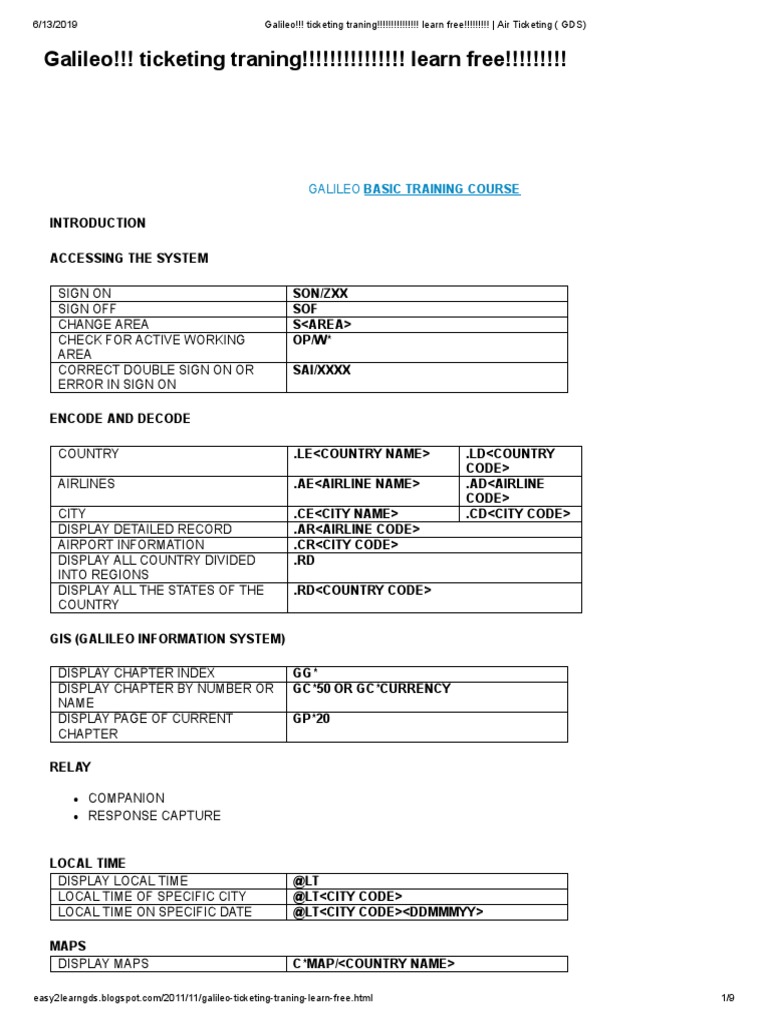 Galileo!!! Ticketing Traning!!!!!!!!!!!!!!! Learn Free!!!!!!!!! - Air ...