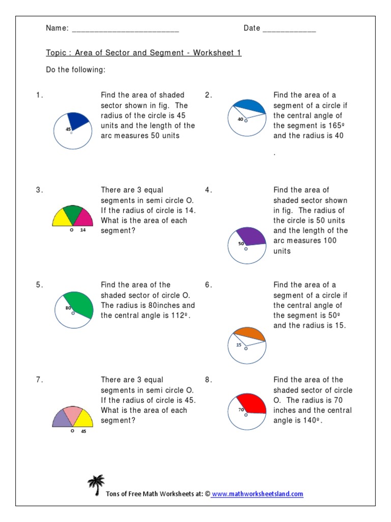 Topic: Area of Sector and Segment - Worksheet 1 | PDF | Angle ...