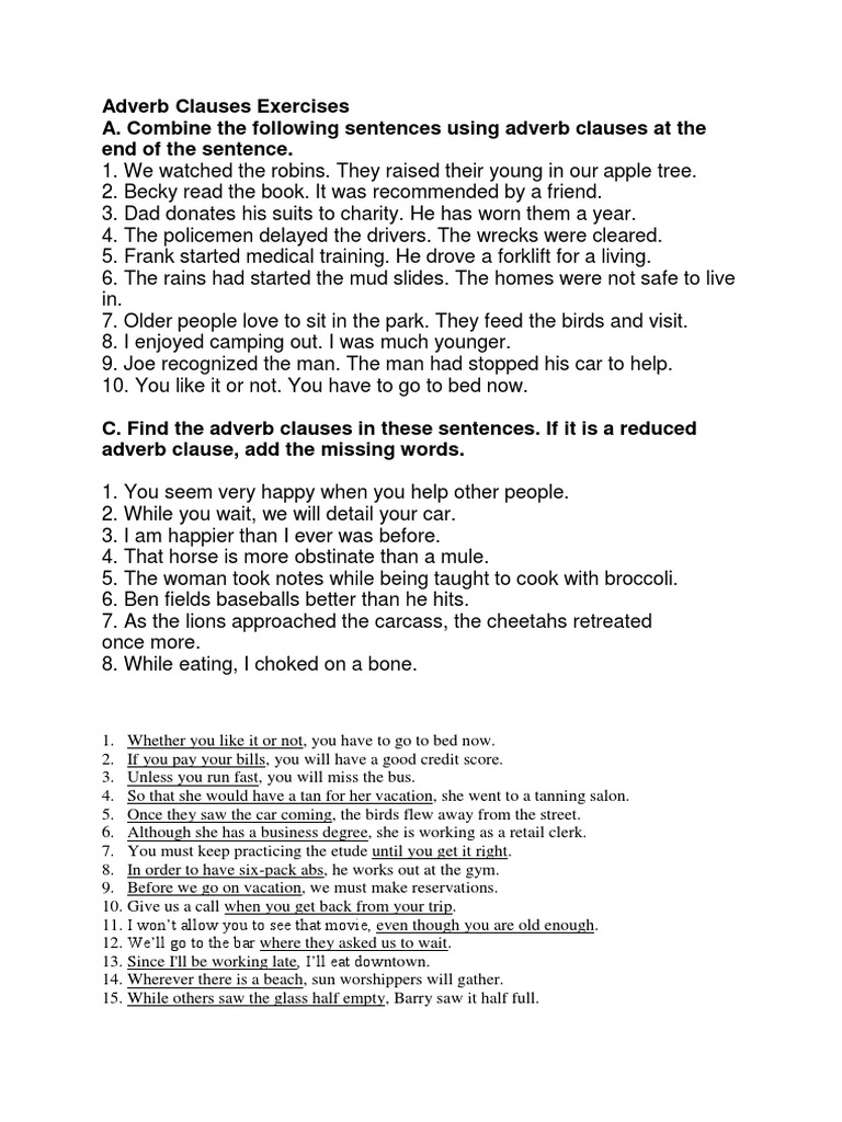 Adverb Clauses Exercises