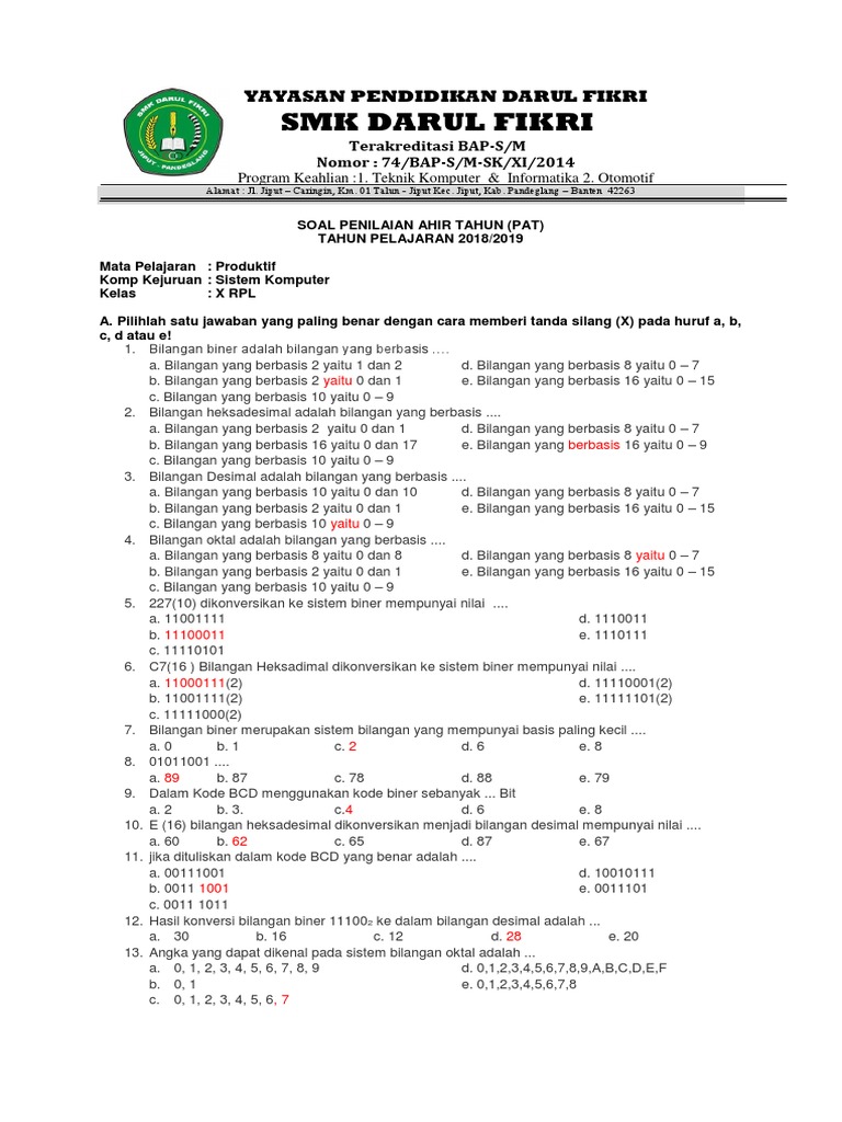 Contoh Soal Sistem Komputer X RPL | PDF