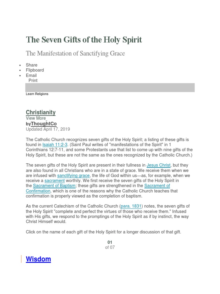 The Seven Gifts of The Holy Spirit | PDF | Courage | Faith