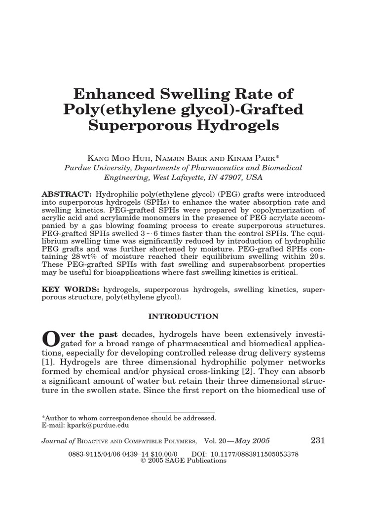2005 Huh Enhanced Swelling Kinetics of Poly (Ethylene Glycol) - Grafted ...