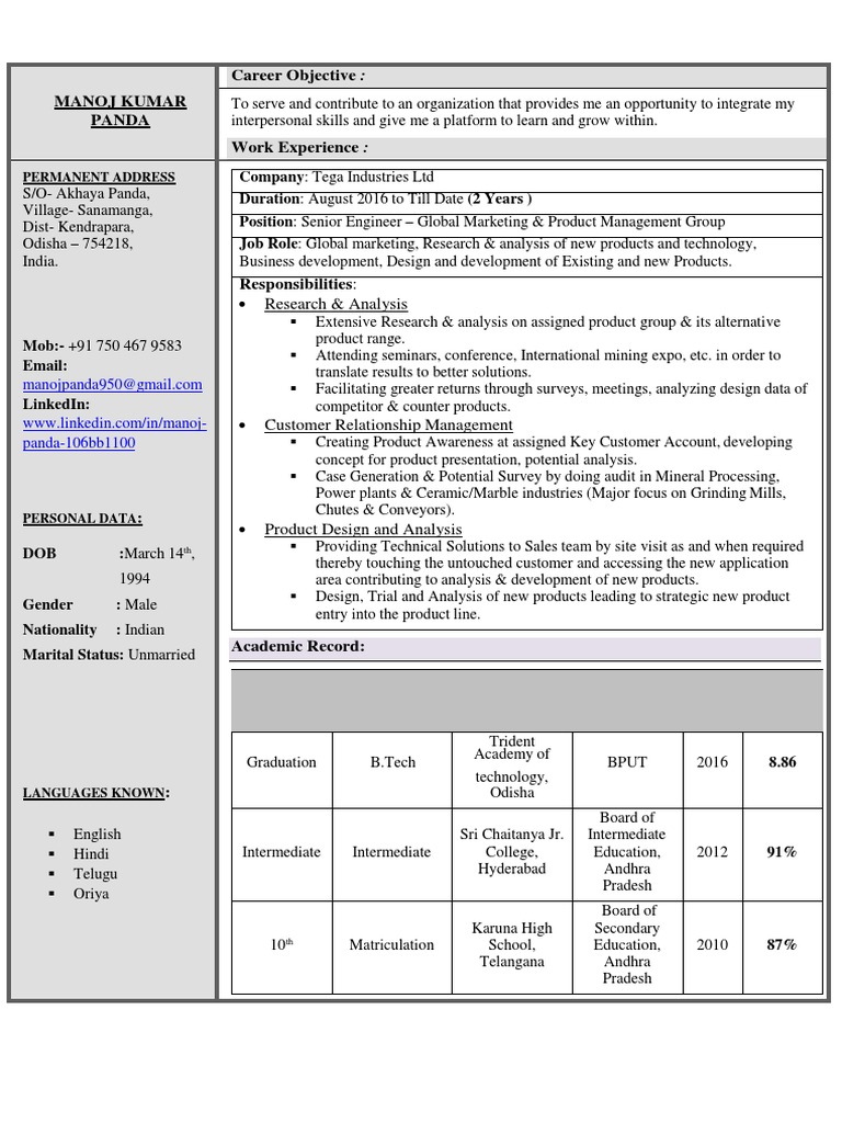 Manoj Kumar Panda Career Objective:: Research & Analysis | PDF ...