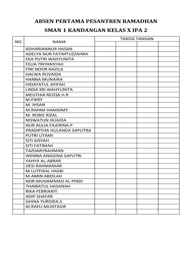 Absen Pesantren Ramadhan | PDF