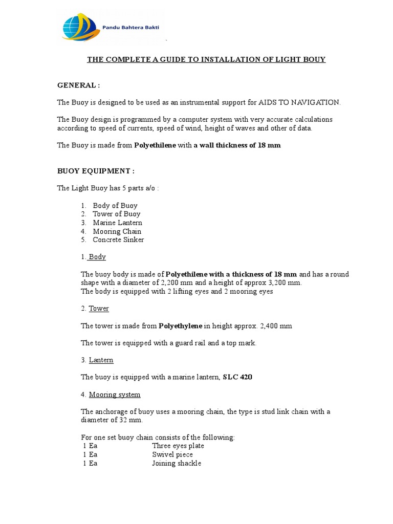 Light Buoy Installation Guide | PDF | Anchor | Surveying