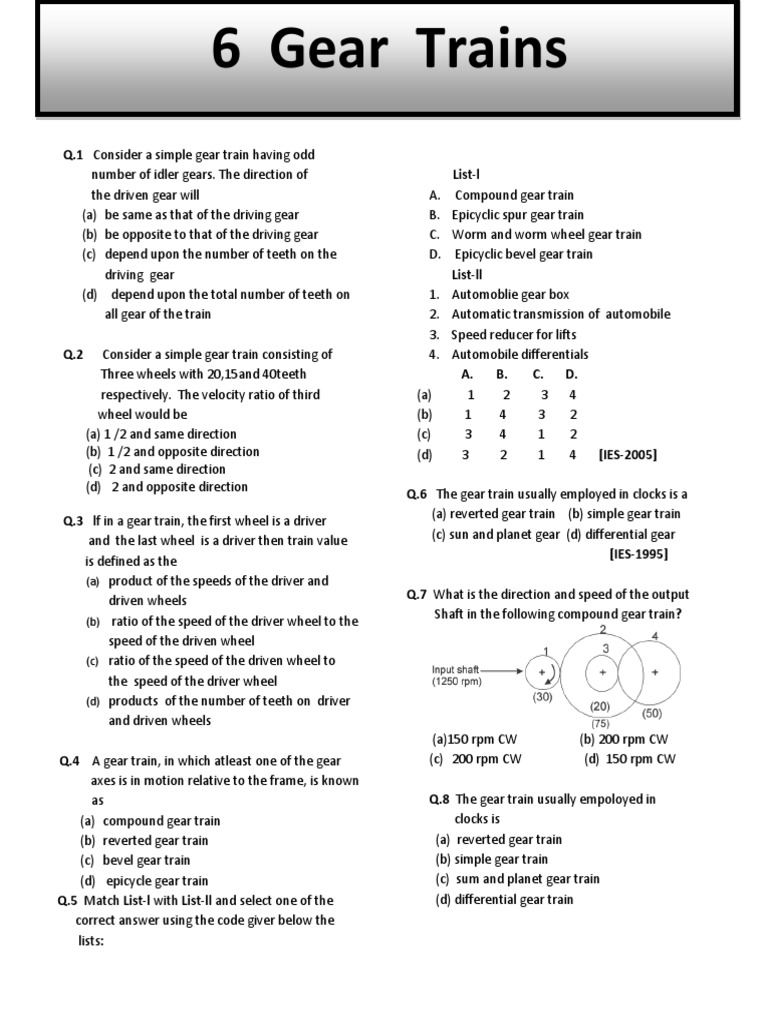 Gear Train Worksheets