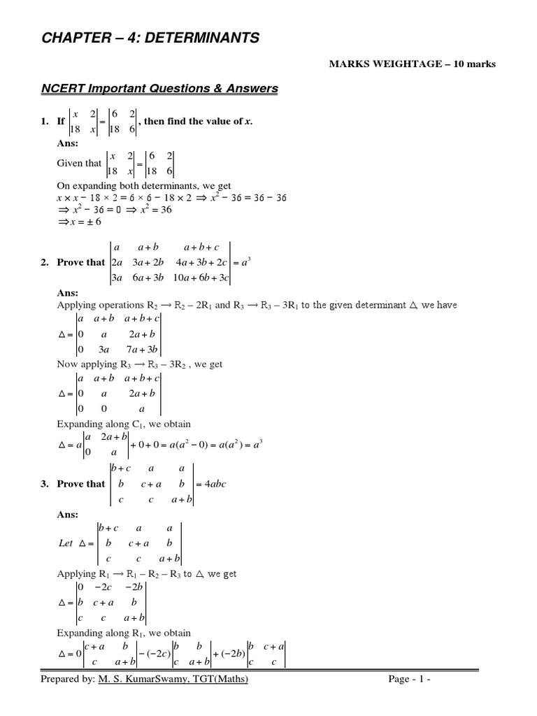 Determinants: NCERT Questions & Solutions | PDF | Theoretical Physics ...