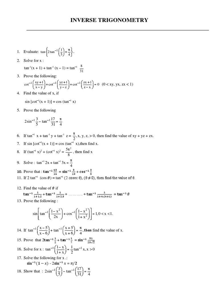 Inverse Trigonometry Problems | PDF | Trigonometric Functions ...
