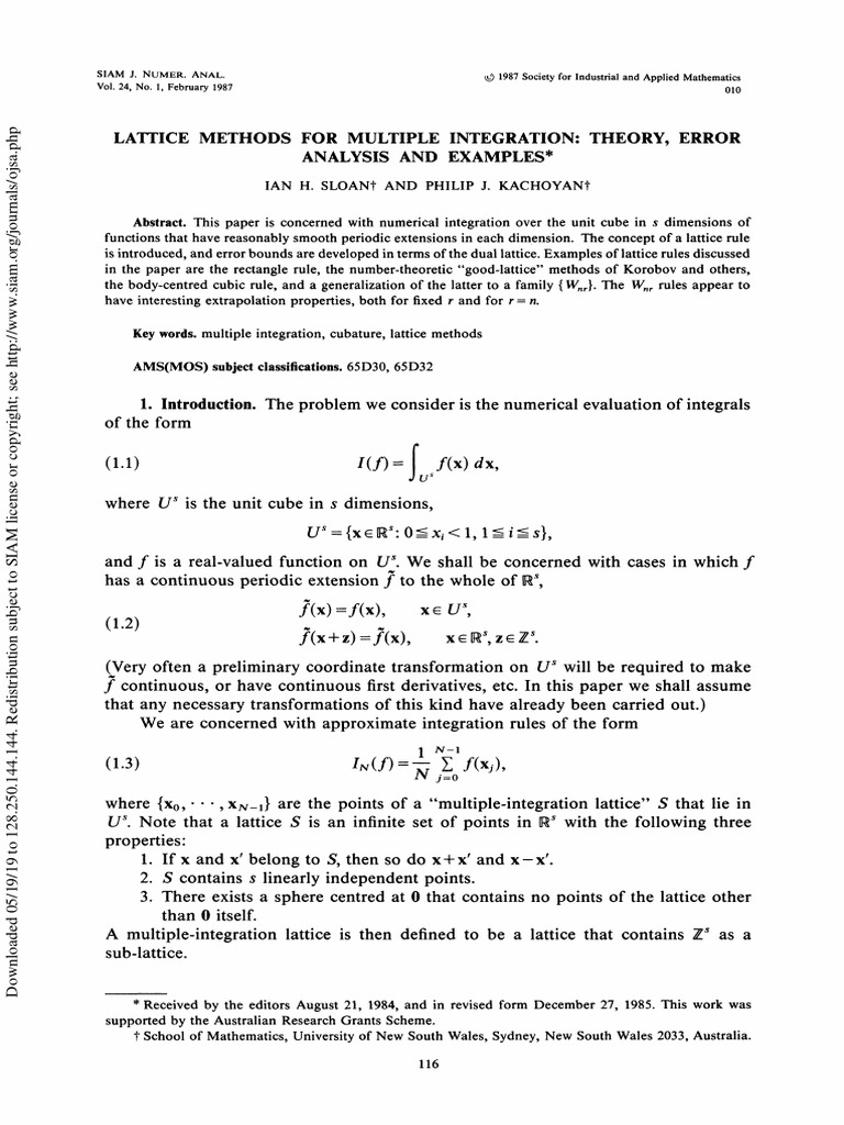 Multiple Examples : Lati'Ice Methods For Integration: Theory, Error ...