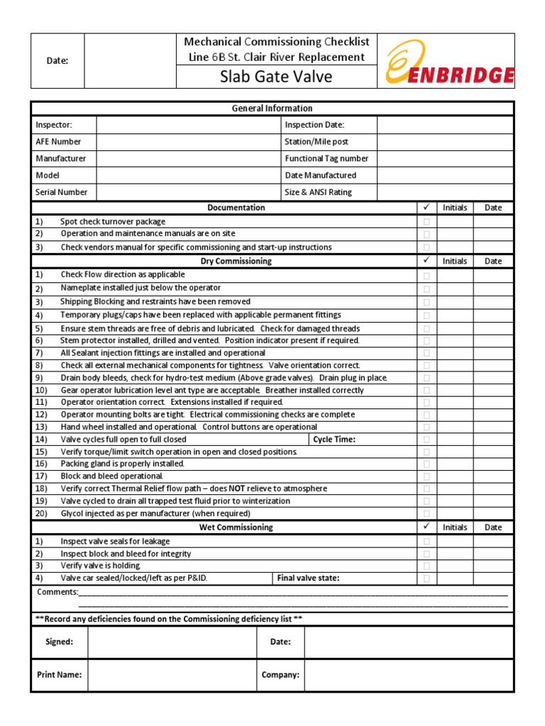 Mechanical Valve Commissioning Checklist | PDF | Valve | Machines