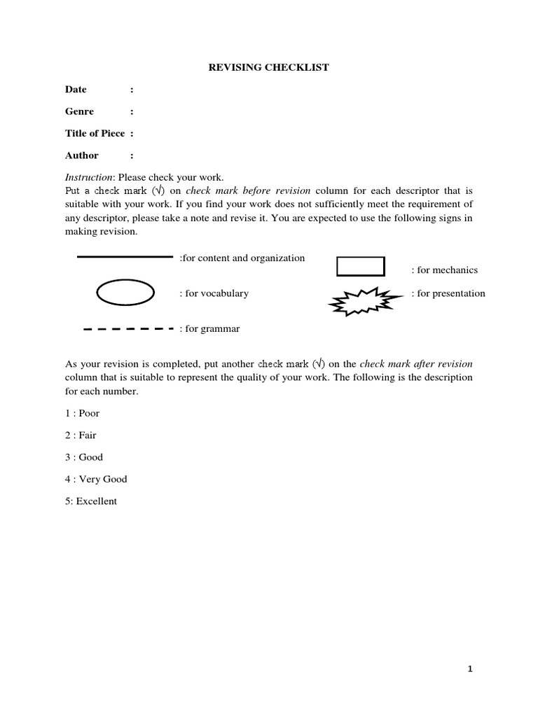 Revising for Quality: A Comprehensive Self-Editing Checklist | PDF ...