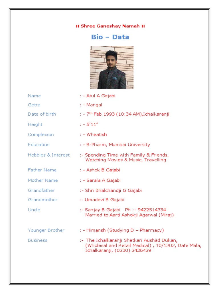 Bio - Data: Shree Ganeshay Namah | PDF