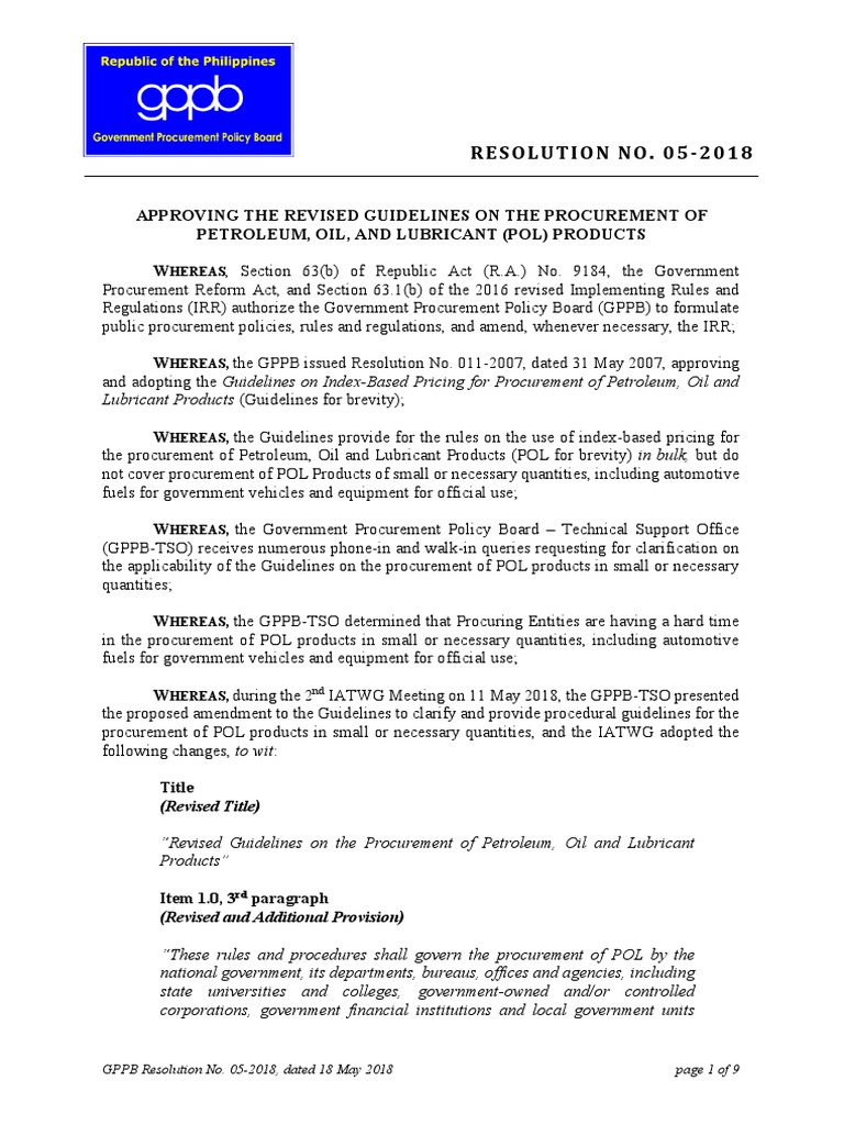 GPPB Resolution 05-2018 | Download Free PDF | Filling Station | Gasoline