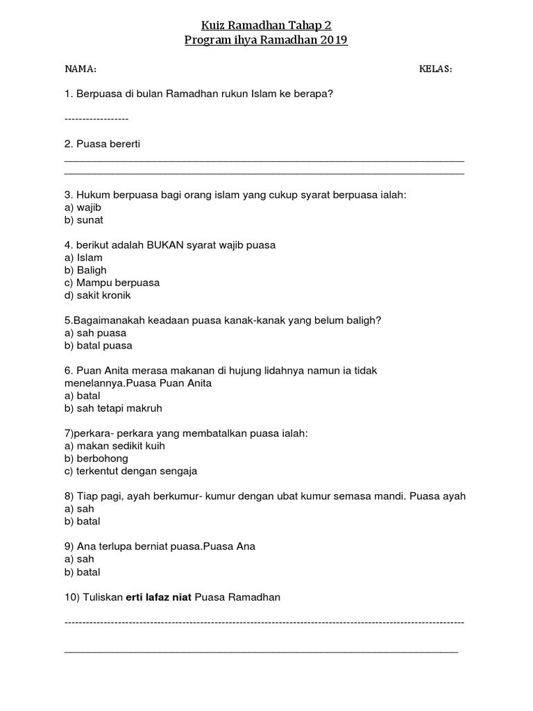 Kuiz Ramadhan Tahap 2 | PDF