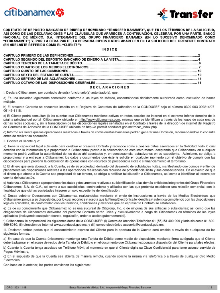 Contrato Transfer Banamex | PDF | Tarjeta de débito | Bancos
