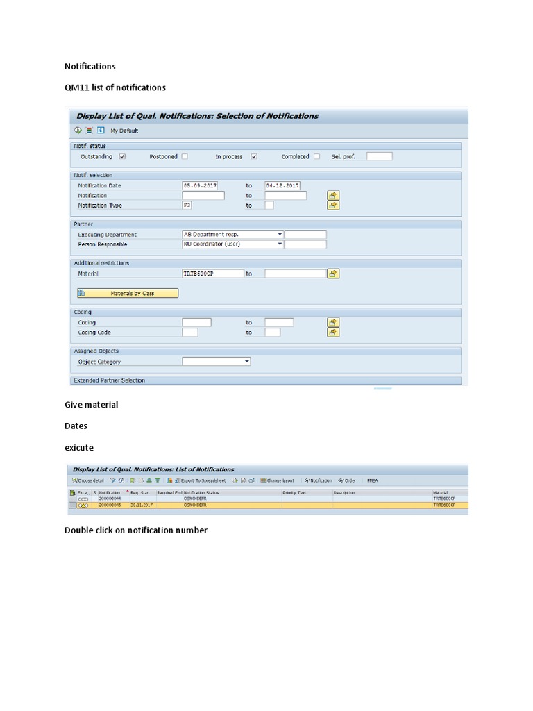 Notifications QM11 List of Notifications | PDF