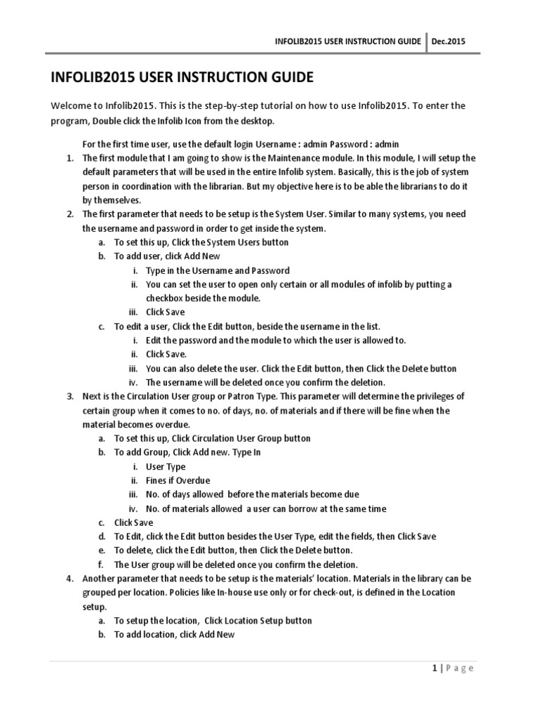 Infolib2015 Instruction Guide | PDF | Icon (Computing) | User (Computing)