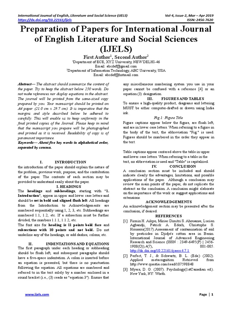 Preparation of Papers For International Journal of English Literature ...