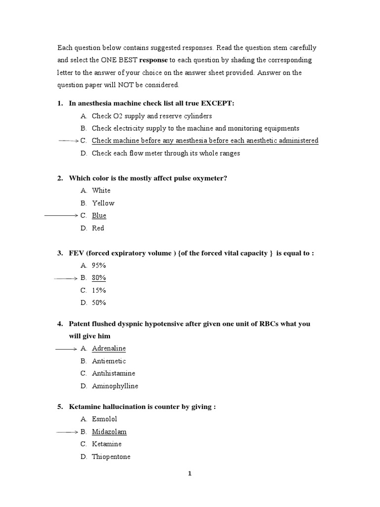 Anesthesia Exam Mxqs Imp | PDF | Anesthesia | Breathing