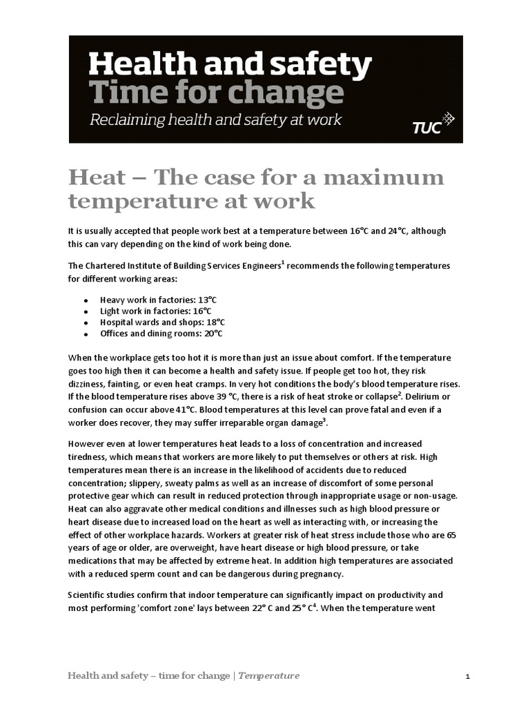Heat - The Case For A Maximum Temperature at Work | PDF | Occupational ...
