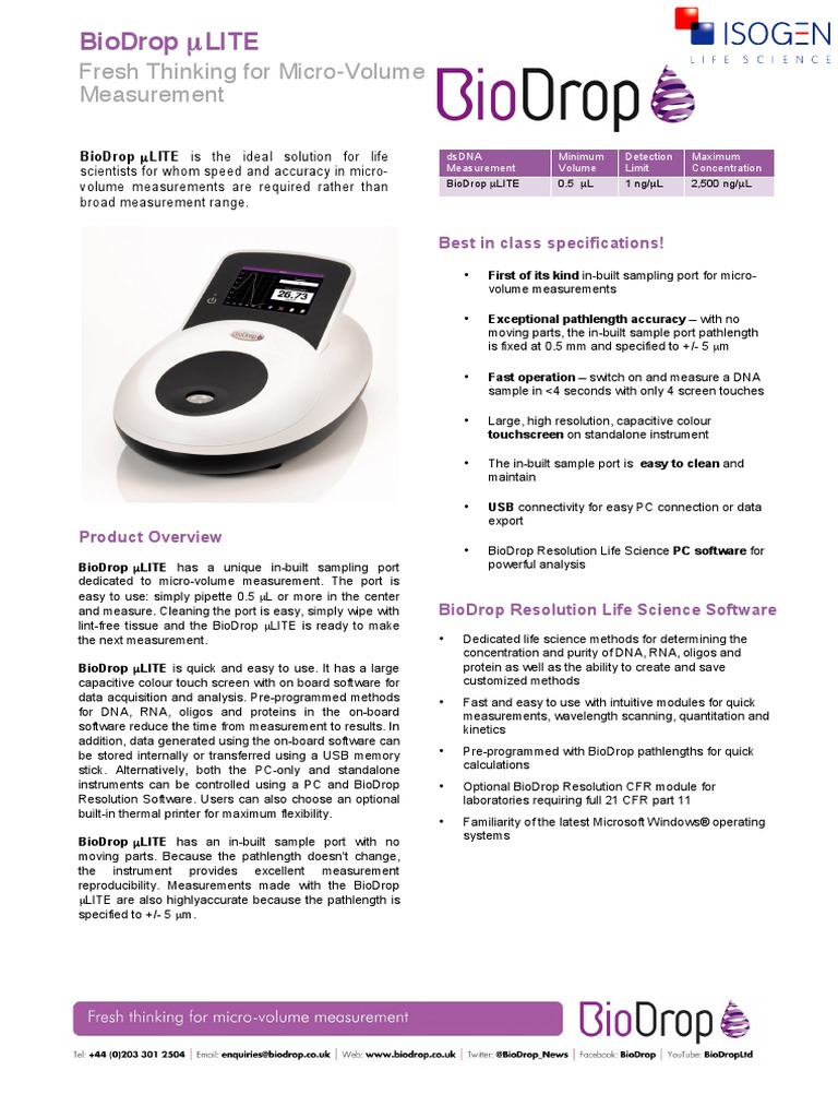 Bio Drop-U LITE | PDF | Touchscreen | Absorbance