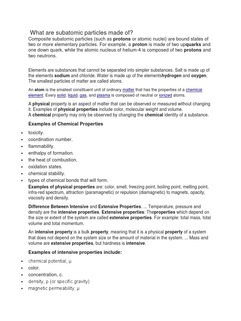 What Are Subatomic Particles Made Of?: Examples of Chemical Properties ...