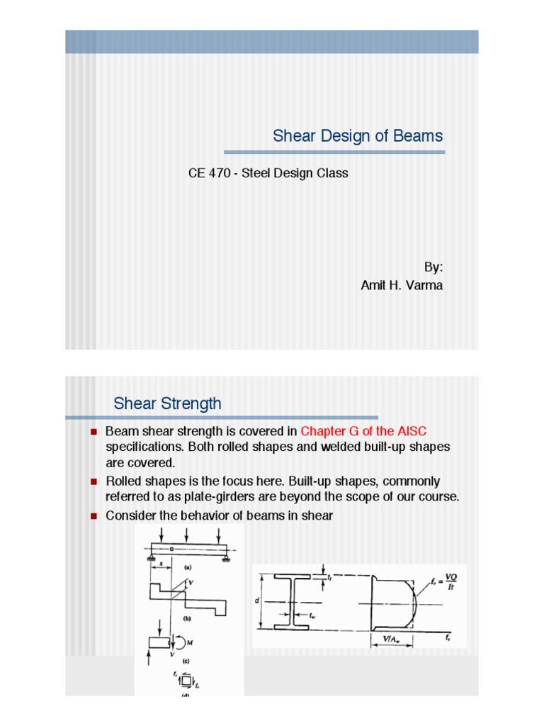 Shear Design of Beams: Chapter G of The AISC | PDF | Yield (Engineering ...