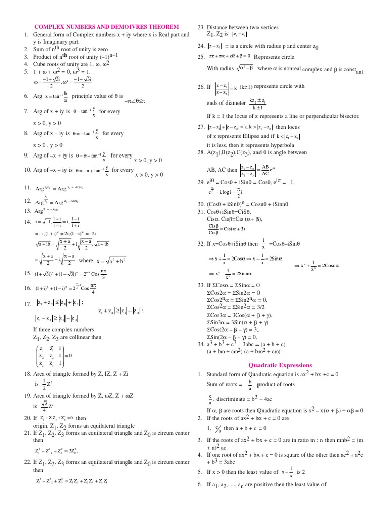 Maths Imp JEE Formulae | PDF | Analytic Geometry | Matrix (Mathematics)